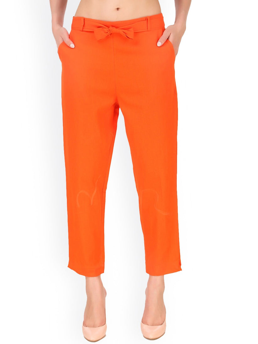 Orange High-Rise Regular Fit Pants by Wyshlist