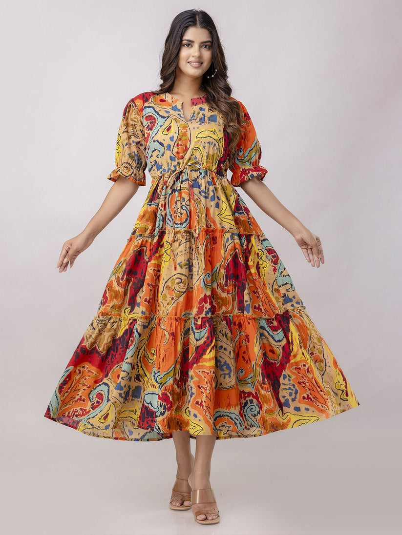 Charming Orange Fit and Flare Dress by Wyshlist