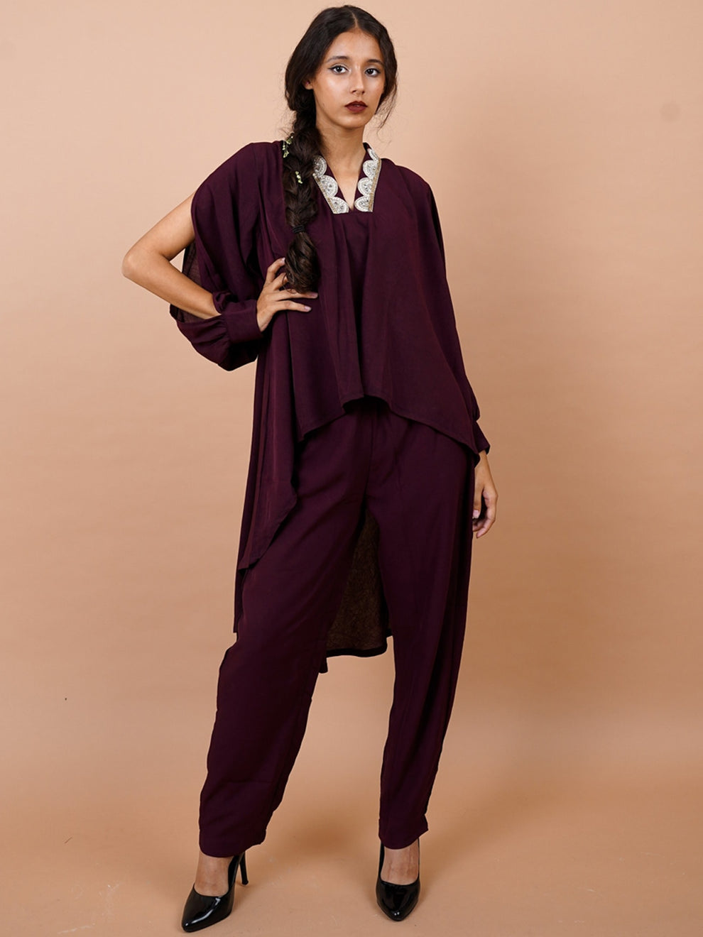 Sleek Maroon Tunic and Trousers Ensemble by Wyshlist